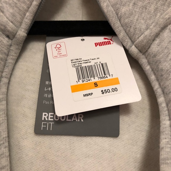 Puma | Jackets & Coats | Puma Essentials Fleece Track Jacket Light Gray ...